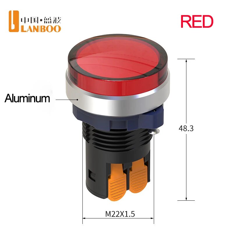 Кнопка освещения LANBOO LB22SA1, 9-24V, Красный, металлическая