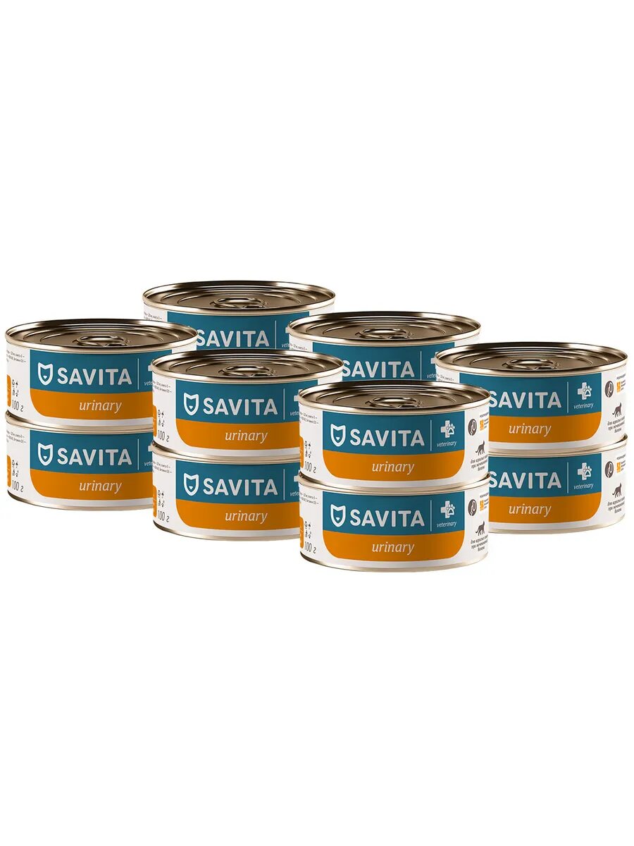 Корм влажный Savita Veterinary Urinary S/O для взрослых кошек при мочекаменной болезни, паштет, 100 г х 12 шт