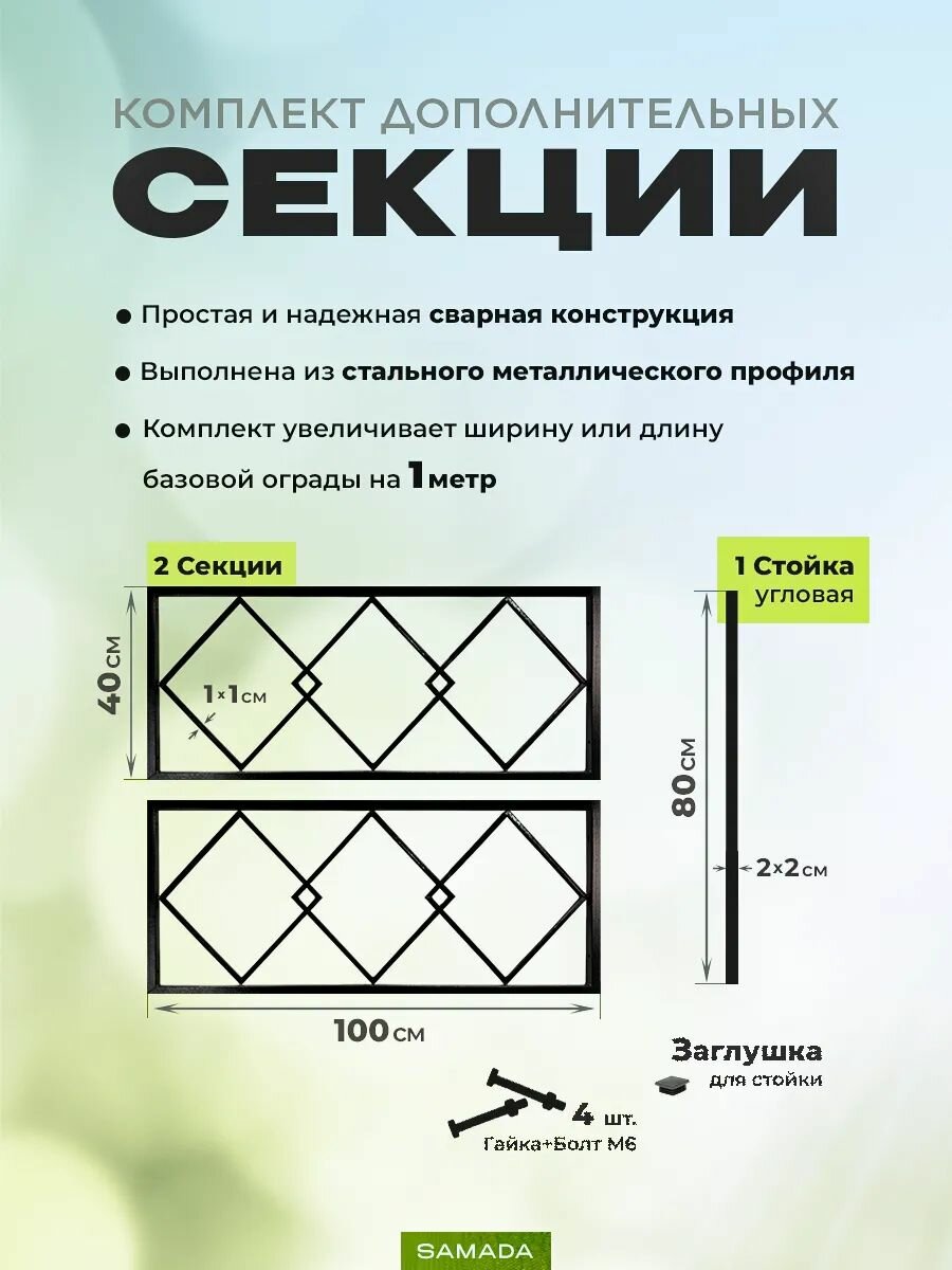 Дополнительные две секции для оградки на кладбище №15, чёрная, 102х40см