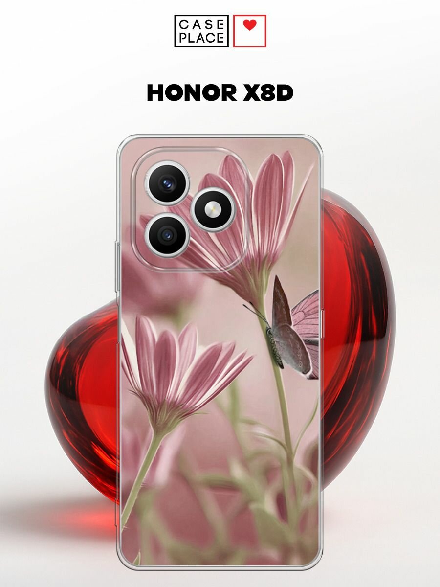 Силиконовый чехол на Honor X8d / Хонор X8d с принтом Цветы и бабочка
