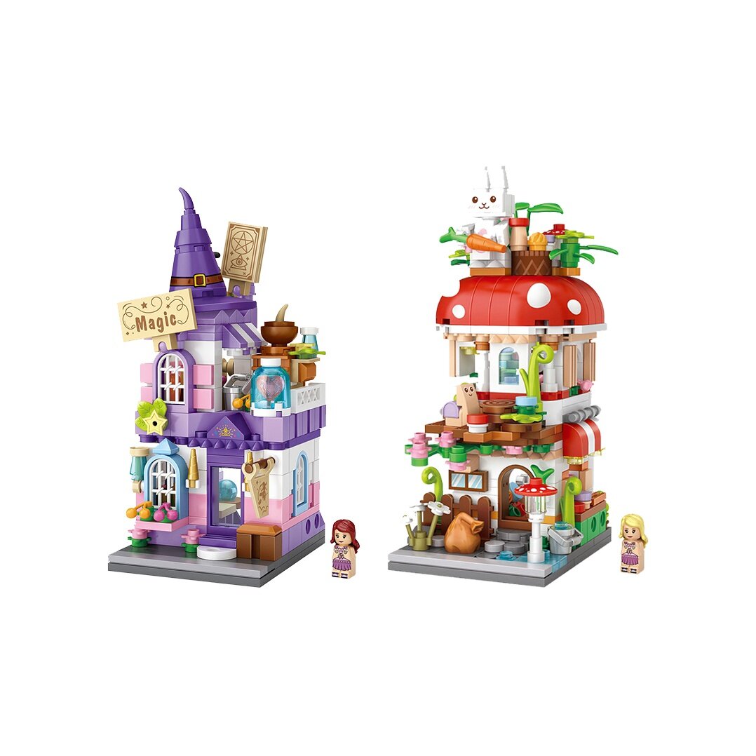 Строительные блоки унисекс LOZ Fantasy House Series 8 Magic House + Sailboat House + Mushroom House + Archaeologist House, 1649+1651 шт.
