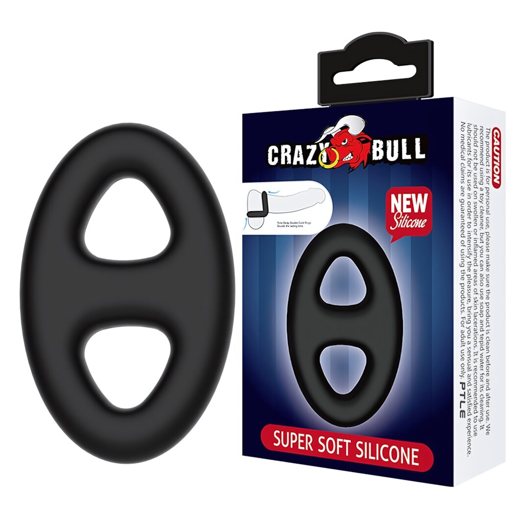 Эрекционное кольцо двойное "Crazy Bull", силикон, черное, водонепроницаемое