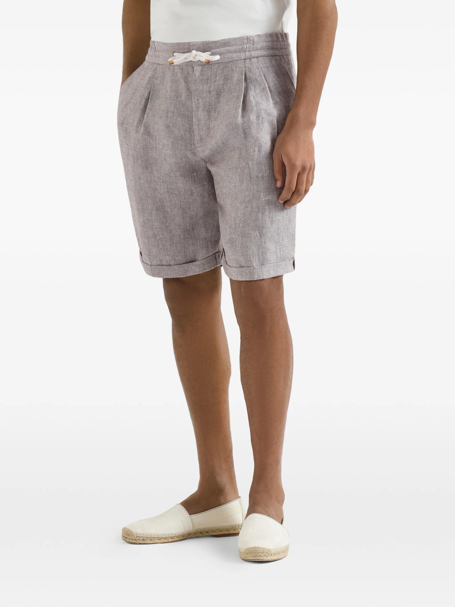 Шорты Linen and hemp diagonal Bermuda shorts with drawstring and double pleats