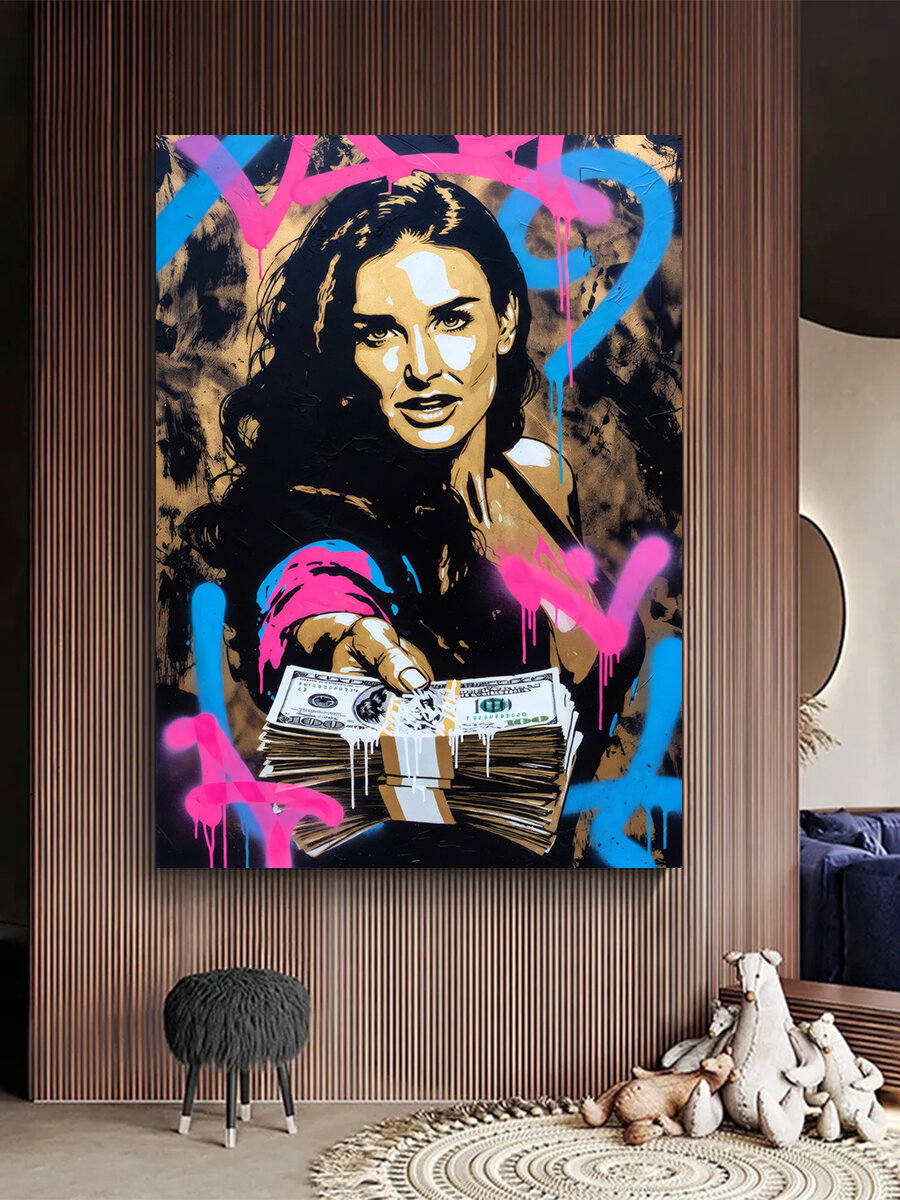 Картина на холсте «Demi Moore: поп-арт портрет Деми Мур» для просторной стены, 60×80 см