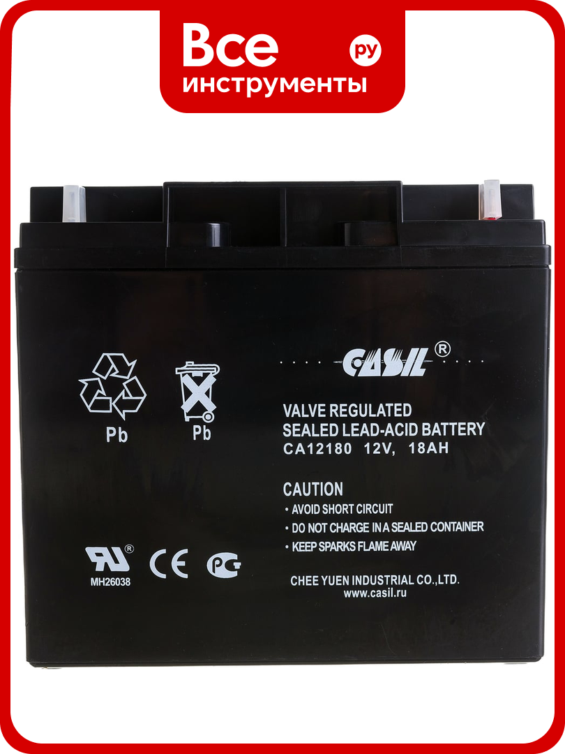 Аккумулятор CASIL CA12180, AGM, 18 Ач, 12В, 54А, прямая полярность