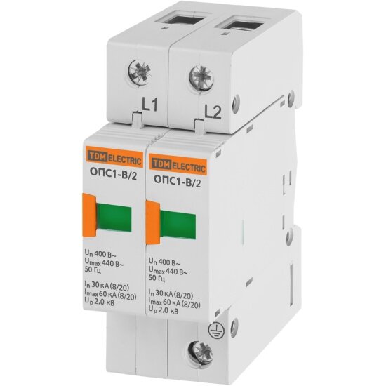 Разрядник Tdm Electric ОПС1-B 2Р In=30kA Un=400B Im=60kA, SQ0201-0002