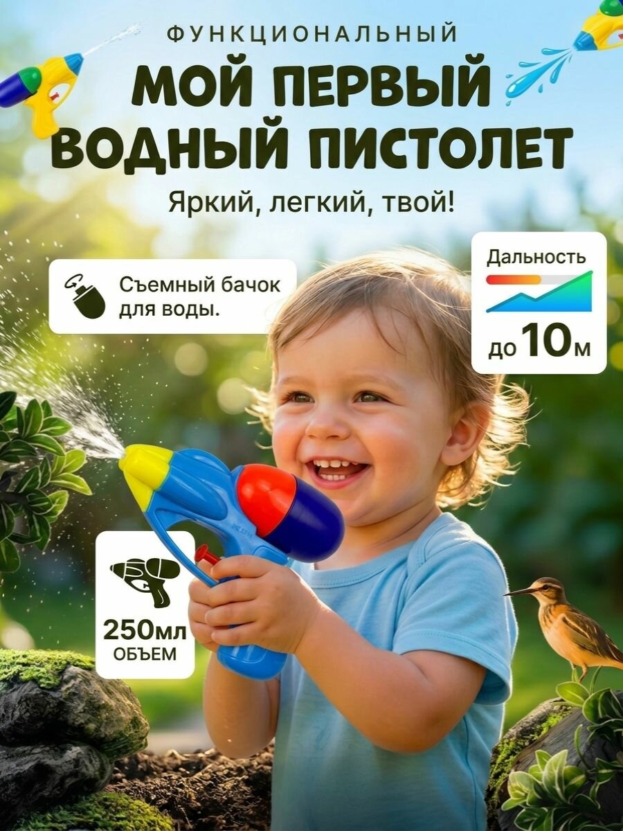 Водный пистолет со съемным бачком для малышей, мини бластер детский для ванны и пляжа, брызгалка ручная летняя