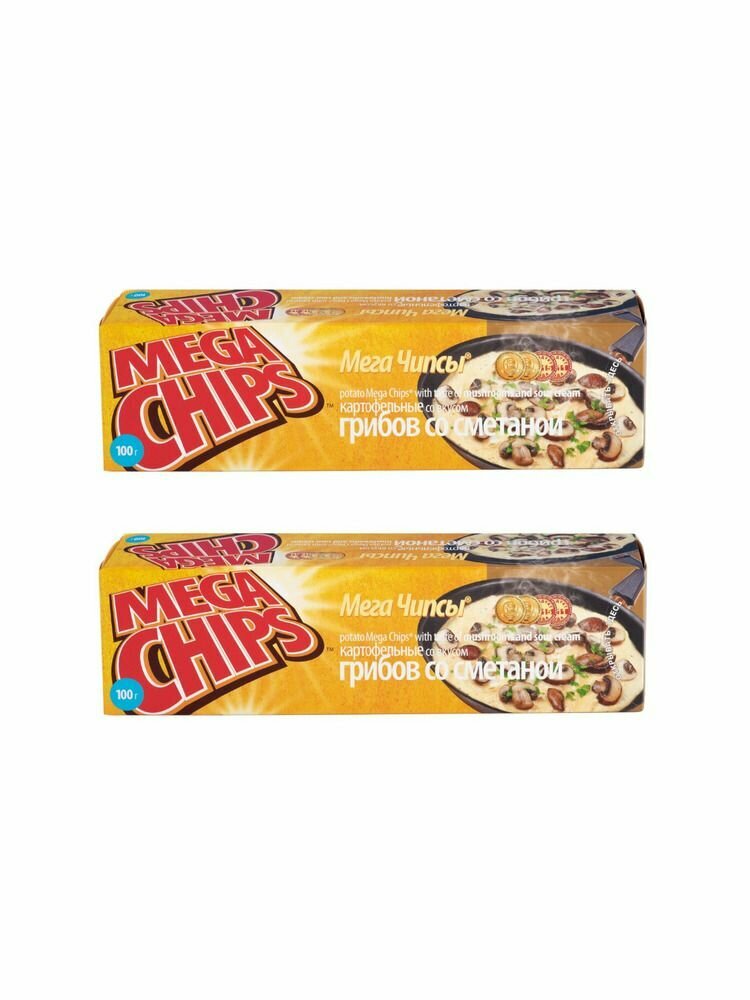 Mega Chips Чипсы-пластины картофельные с грибами и сметаной, 100 г, 2 шт