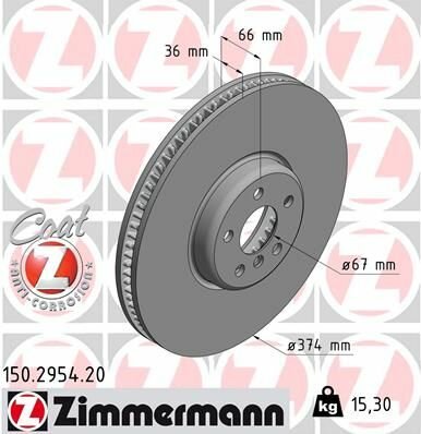 150.2954.20 Диск тормозной BMW 16- перед. вент. лев. Coat Z