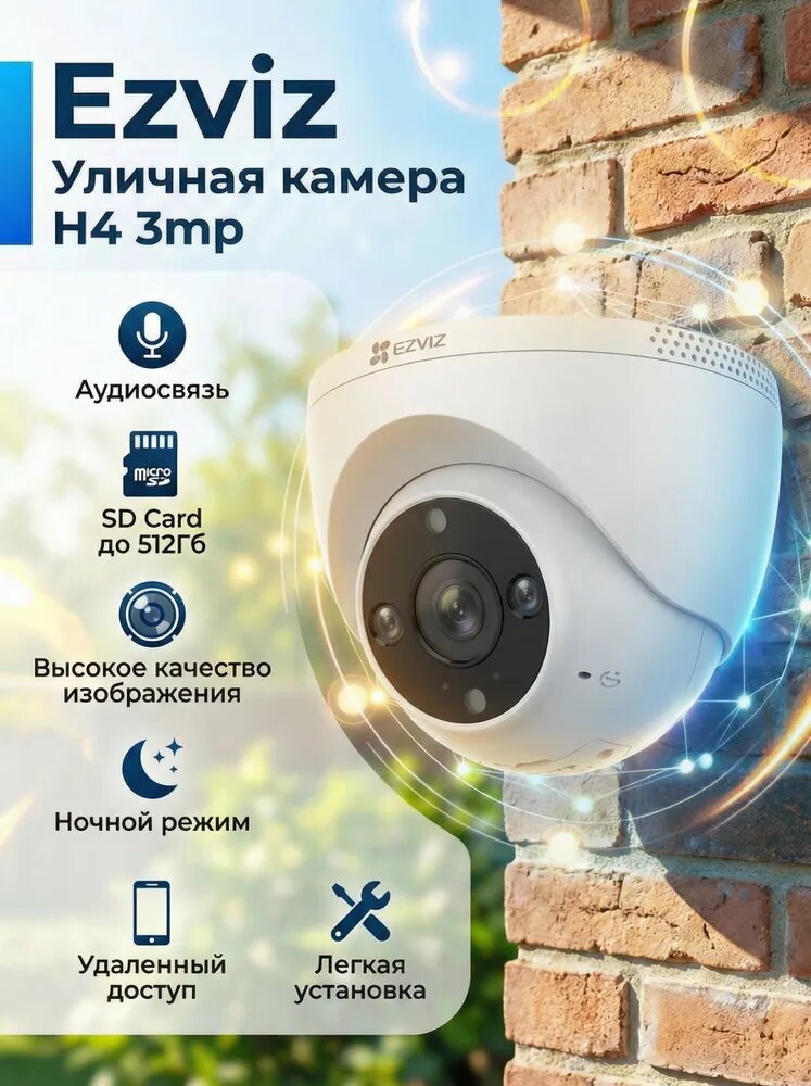 EZVIZ H4 Купольная всепогодная Wi-Fi камера 3 МП c распознаванием людей и авто