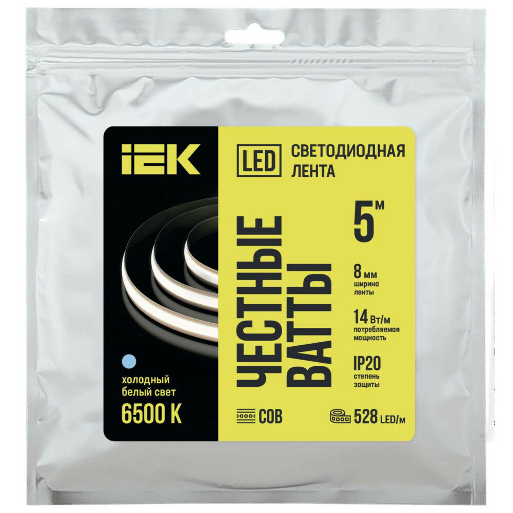 Лента IEK LED 5м COB-528LED freecut 14Вт/м IP20 24В 6500К