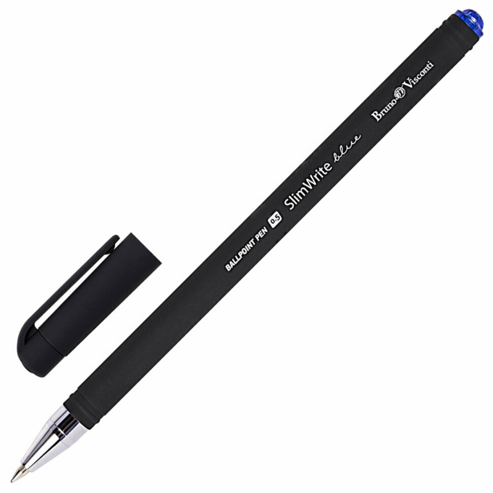 Ручка шариковая BRUNO VISCONTI "SlimWrite", "Black", синяя, корпус черный, узел 0,5 мм, линия письма 0,3 мм, 20-0009, 24 штук, 142911
