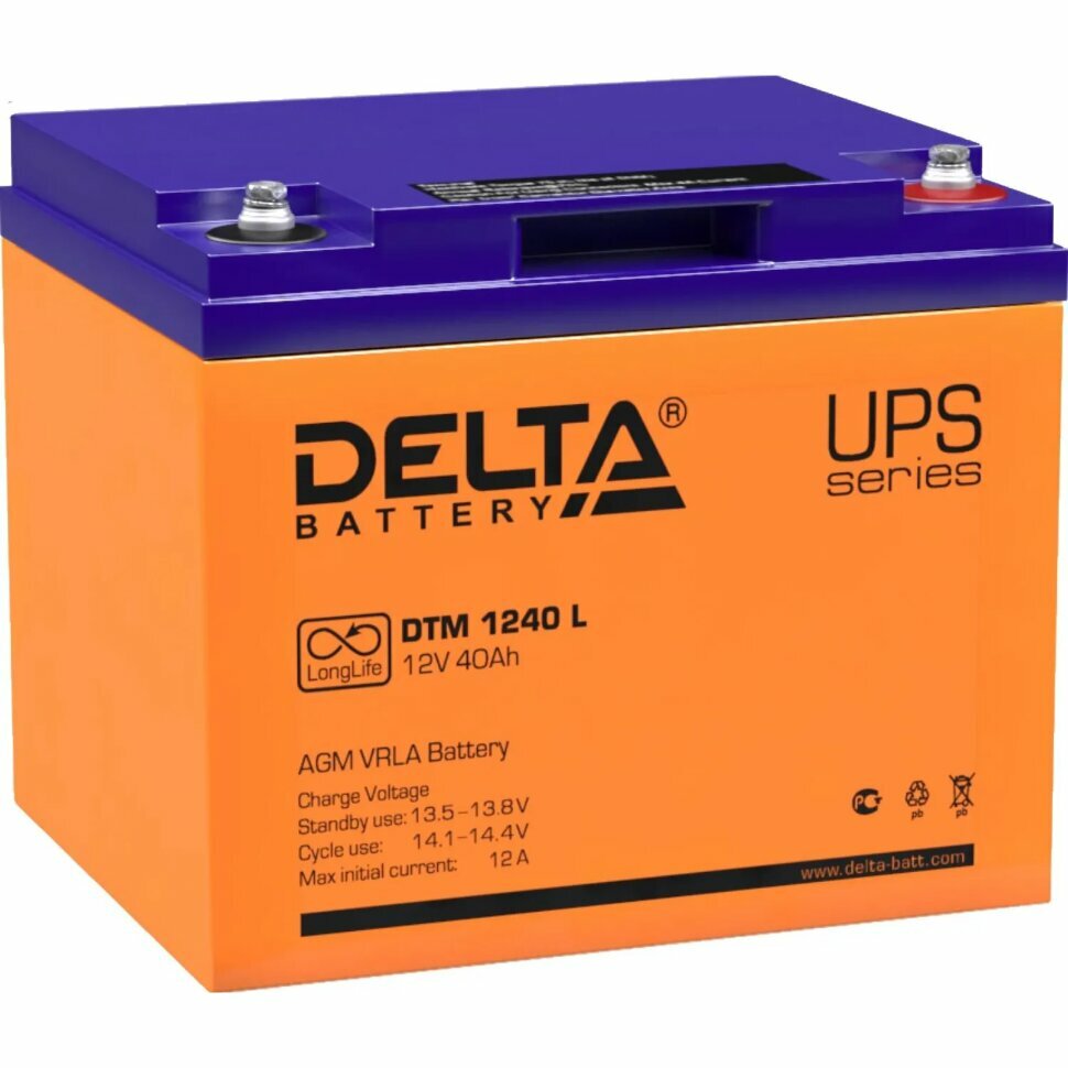Батарея для ИБП Delta DTM 1240 L 12В/40, болт М6 (198x166x170мм), 2245464