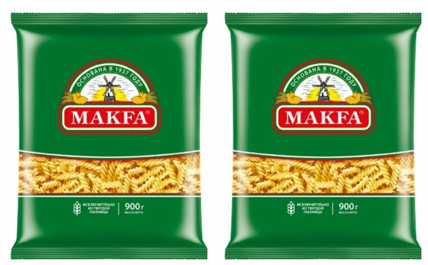 Makfa Макаронные изделия Спирали, из твердых сортов пшеницы, 900 гр, 2 шт