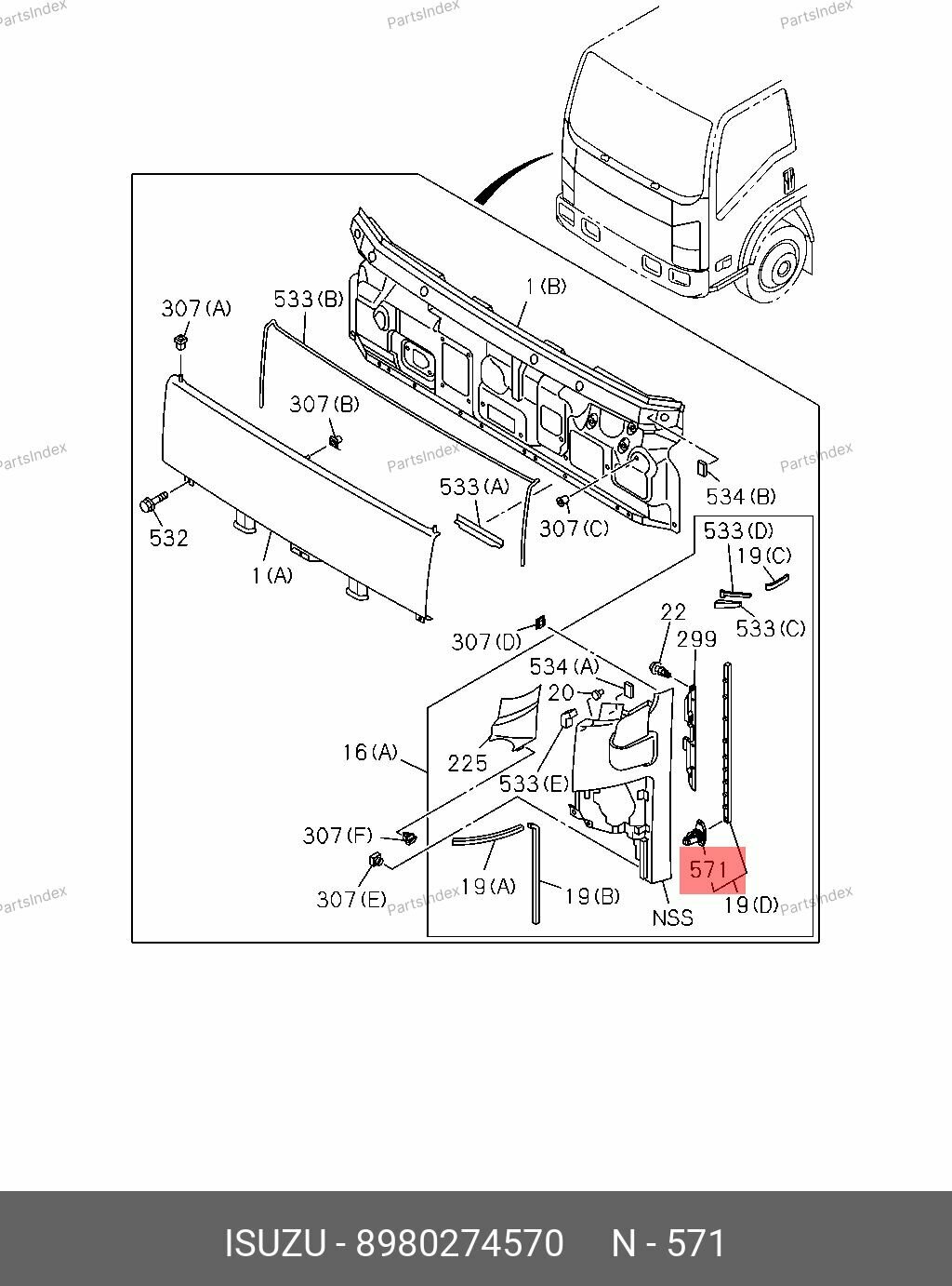 Клипса пластиковая, ISUZU 8980274570