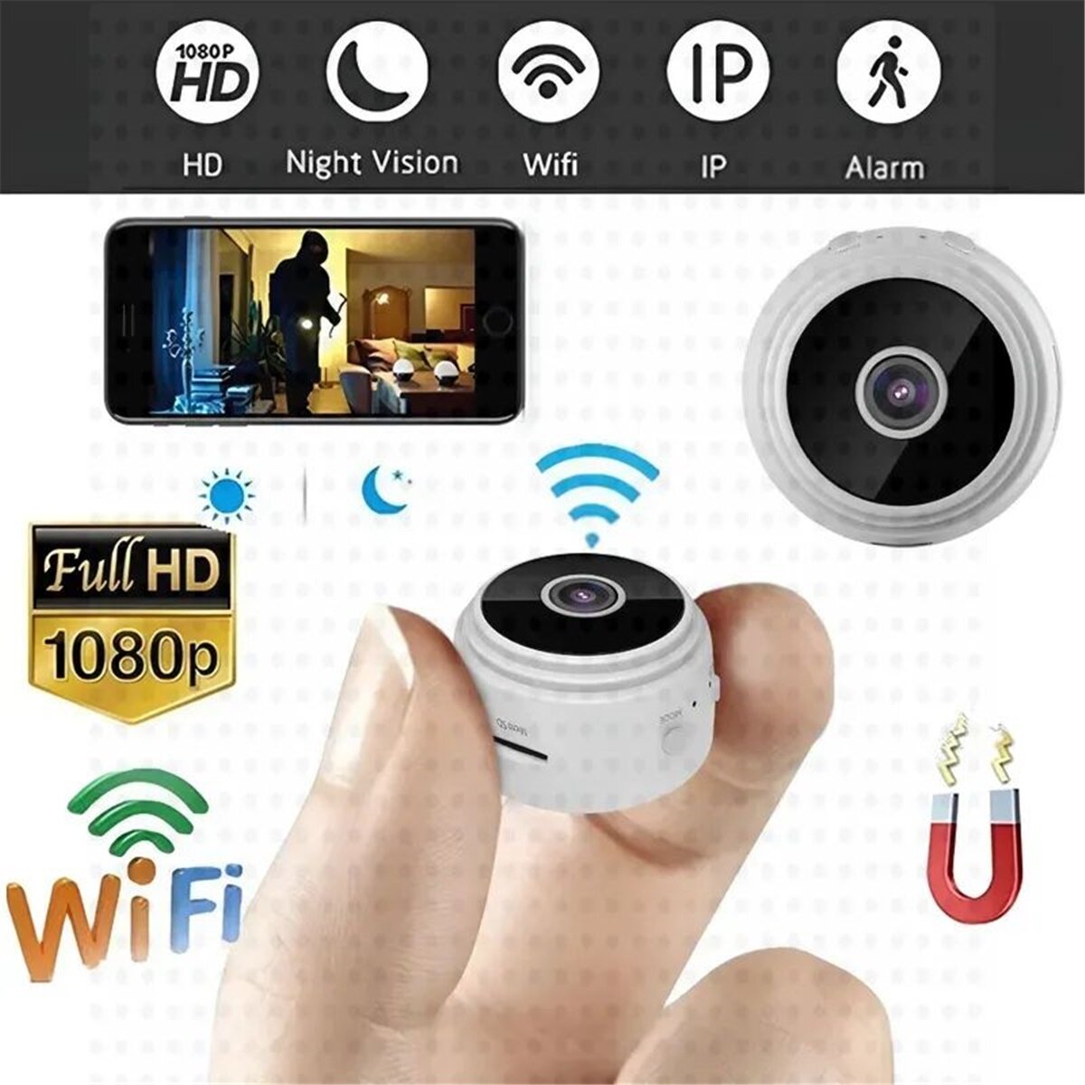 Мини камера-шпион с WiFi, скрытая беспроводная камера с ночным видением и поддержкой движения, 1080P HD для iPhone и Android.（Поставляется с картой памяти 64 ГБ）