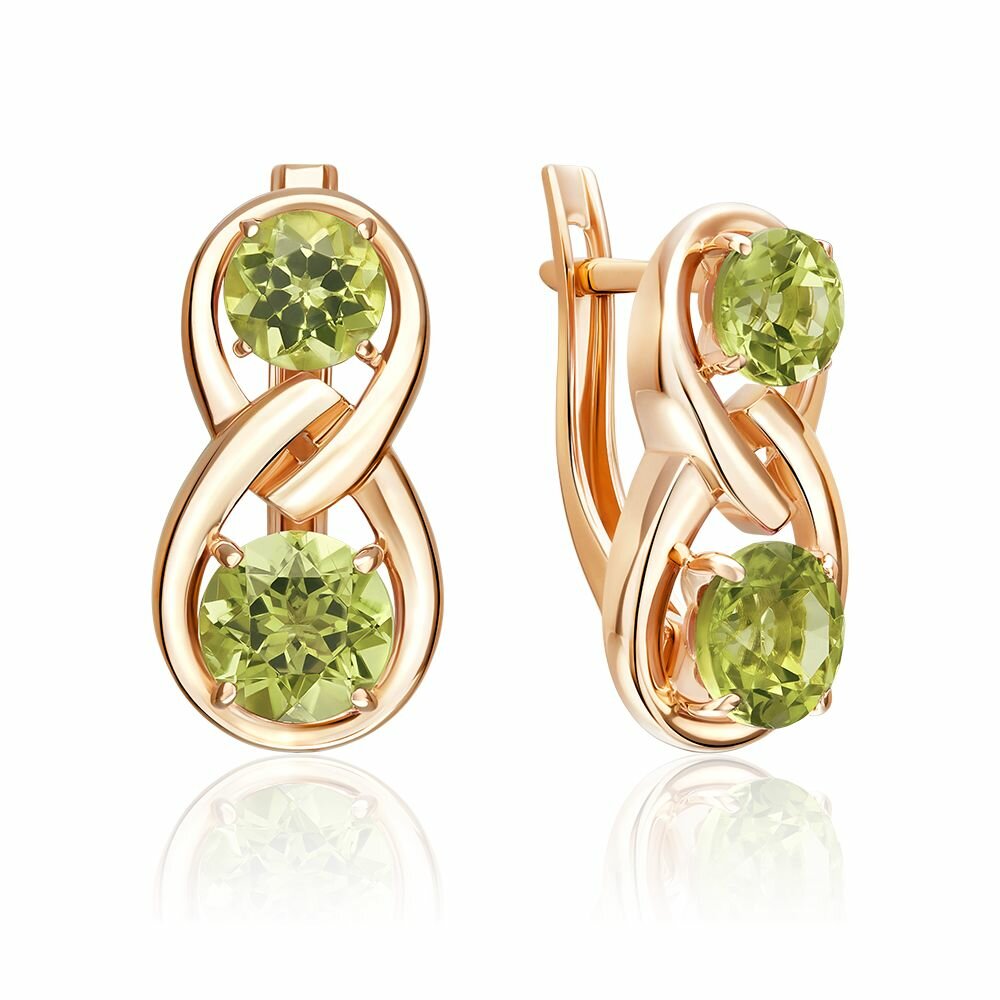 Серьги, красное золото, 585 проба, хризолит