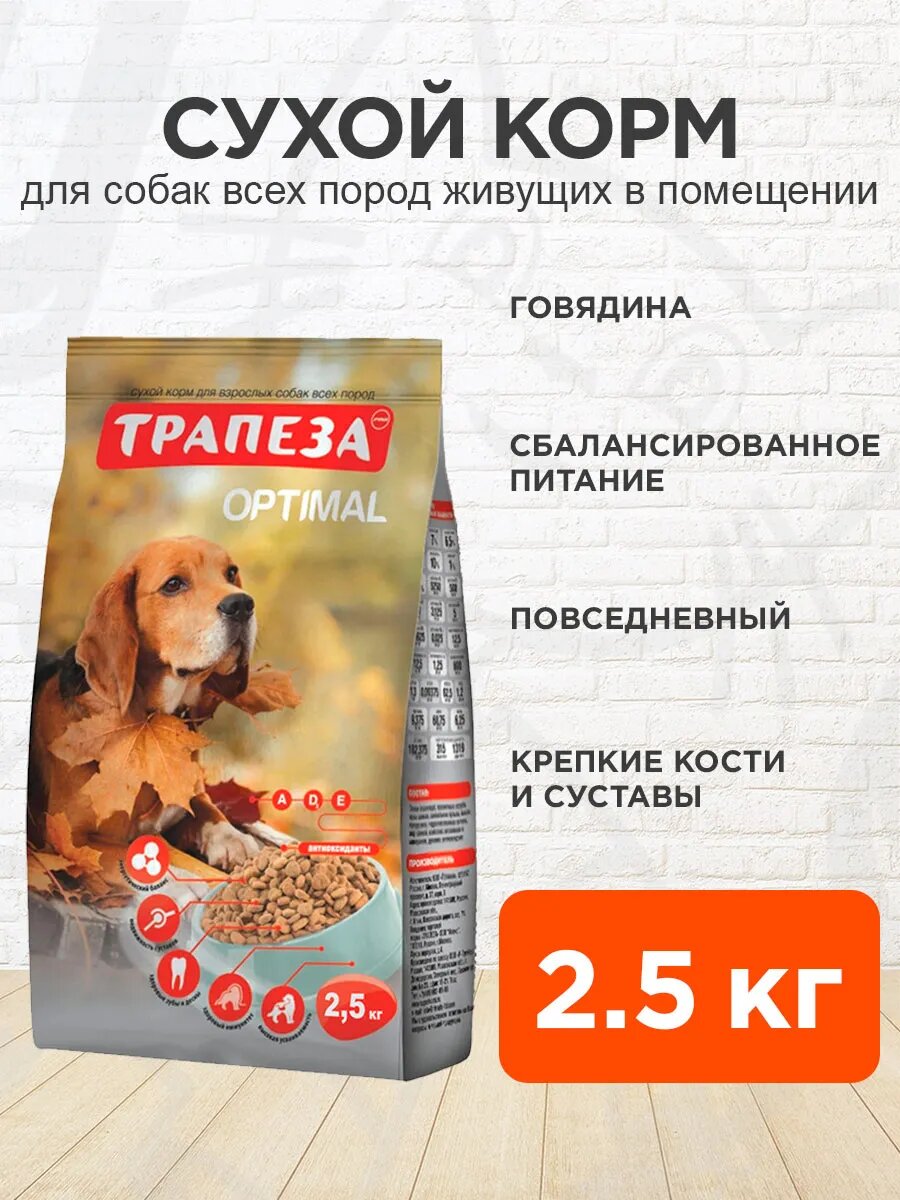 Корм сухой Трапеза Оптималь для взрослых собак всех пород живущих дома, 2,5 кг