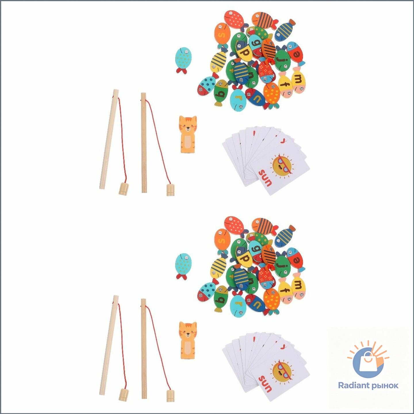 Деревянная магнитная рыболовная игра для детей с обучающей азбукой в комплекте 2 наба