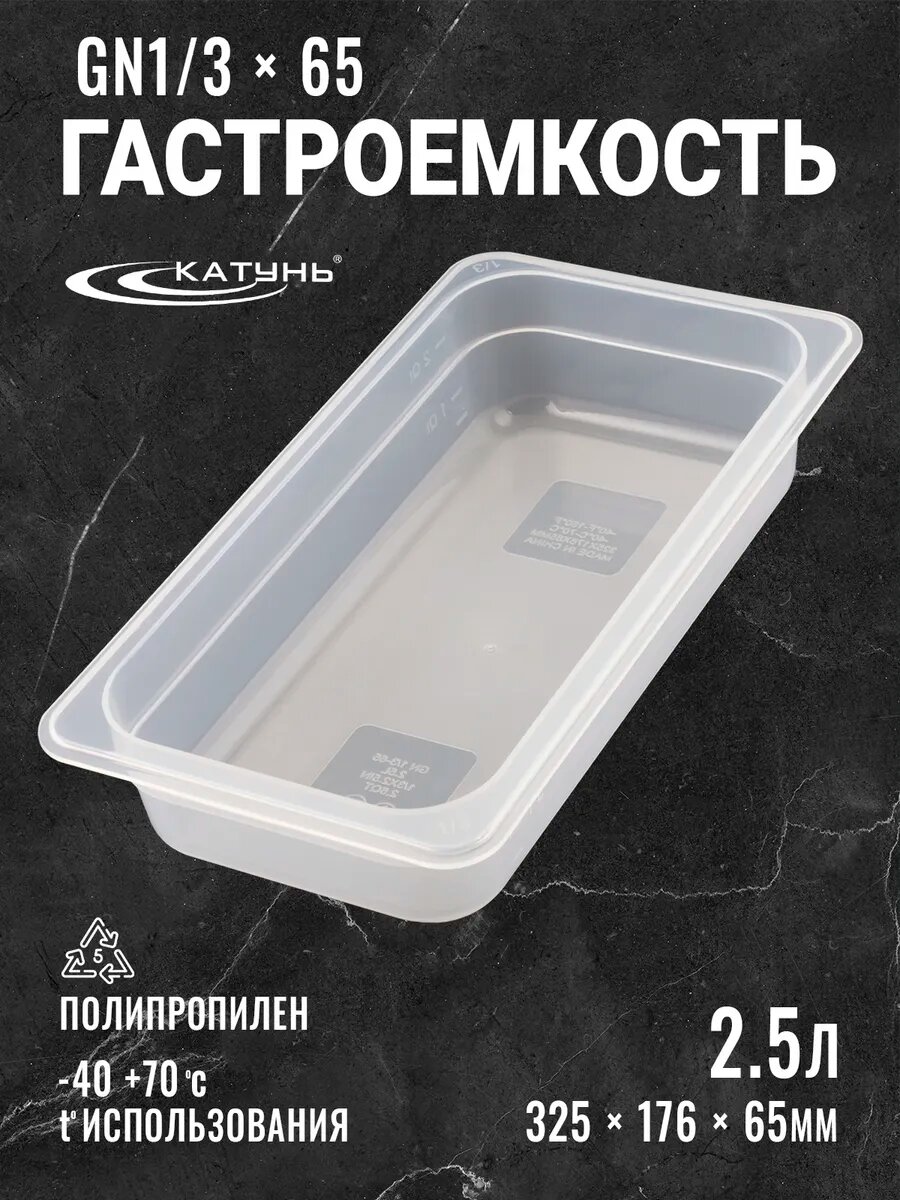 Гастроемкость 2.5 л Катунь GN 1/3*65, пищевой полипропилен, 176х325х65 мм