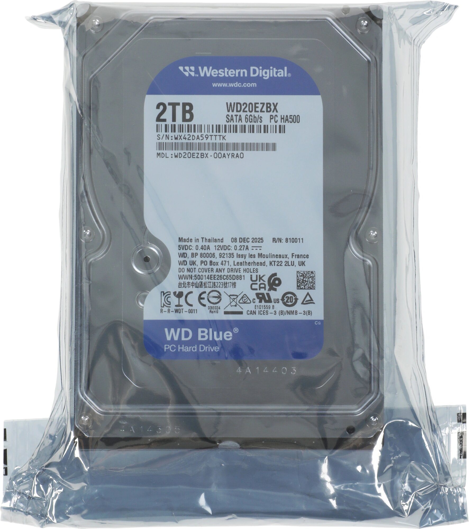 Жесткий диск WD SATA-III 2Tb WD20EZBX Desktop Blue (7200rpm) 256Mb 3.5"