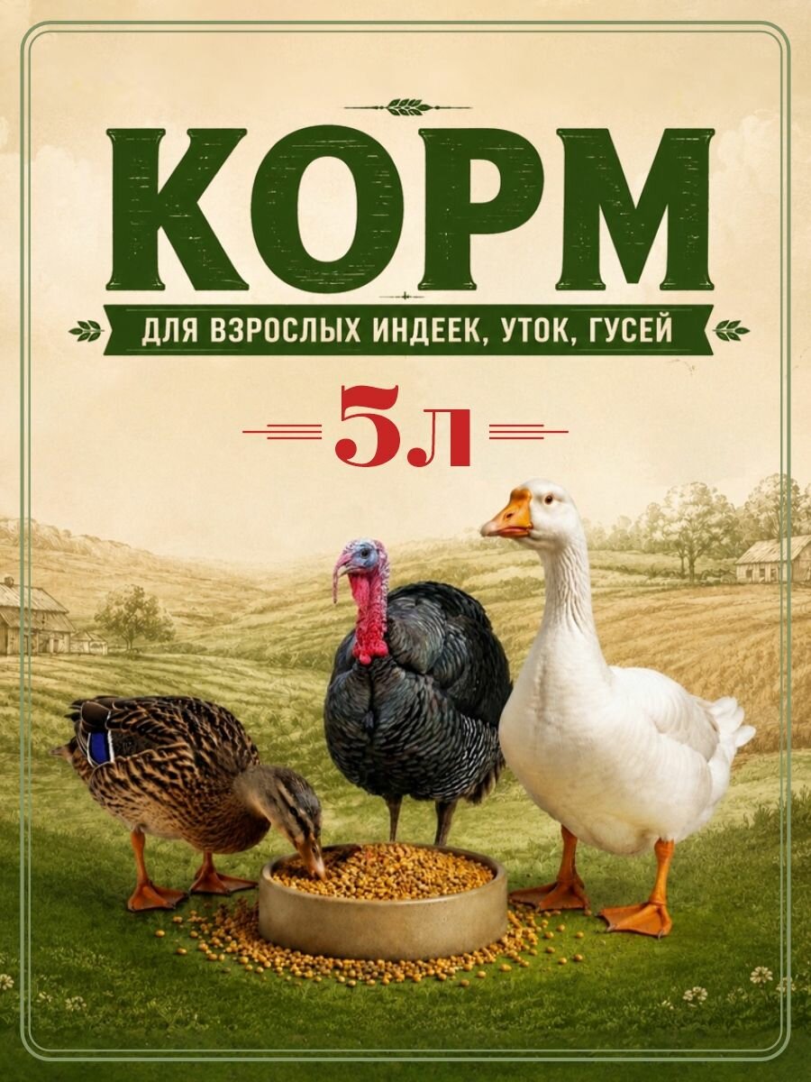 ( 5 литров) Корм для взрослых индеек, уток, гусей