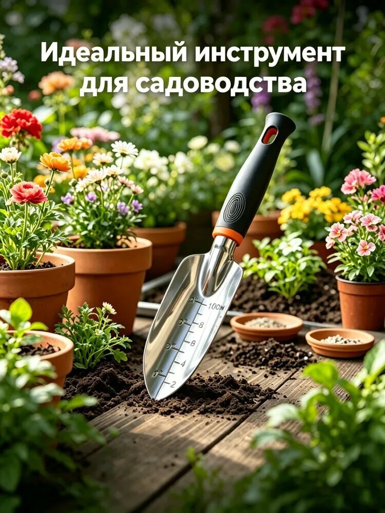 Совок садовый, Алюминий, рукоять Резина, 14 см