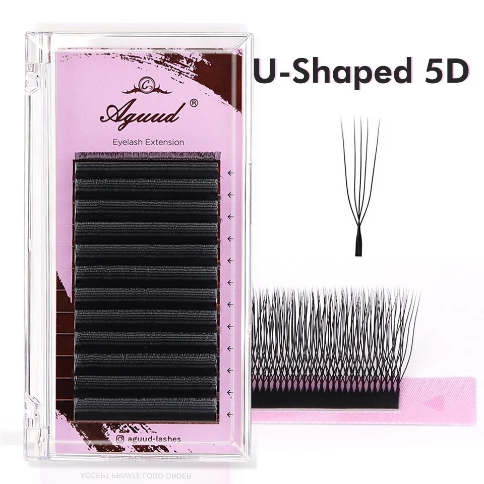AGUUD Nакладные ресницы 3D 4D 5D U-образные 0,07 мм 8-15 мм матовый C, MIX(8-15), U-5DW Lashes