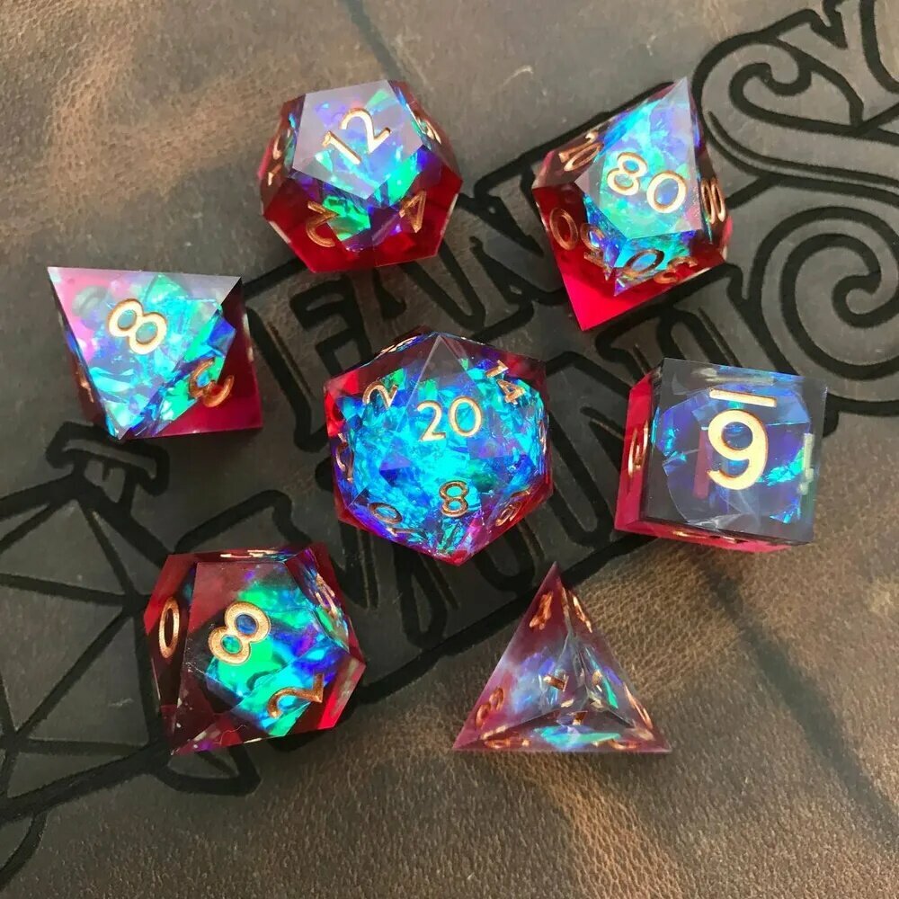 Дайсы ручной работы (игральные кости, кубики) для DnD, ДнД, Dungeons and Dragons, Pathfinder RPG (набор 7шт) Light Warp