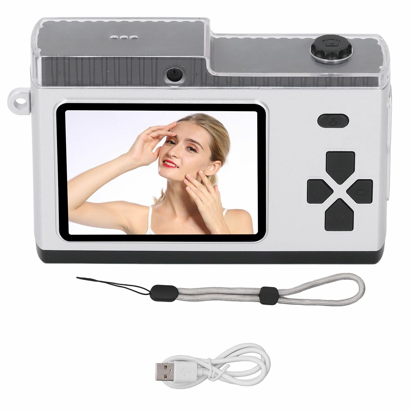 Цифровая камера с двумя объективами спереди и сзади 48MP 1080P HD 8x цифровой зум автофокус карманная компактная камера с 2,4-дюймовым экраном для путешествий серебристо-черный