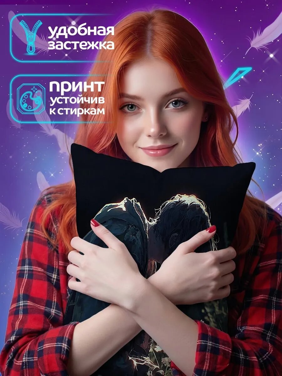 Подушка дакимакура Девушка и кот — фото 1