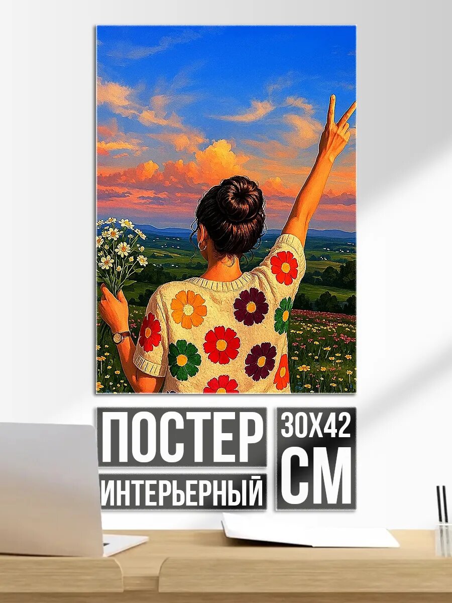 Плакат постер Девушка с цветами