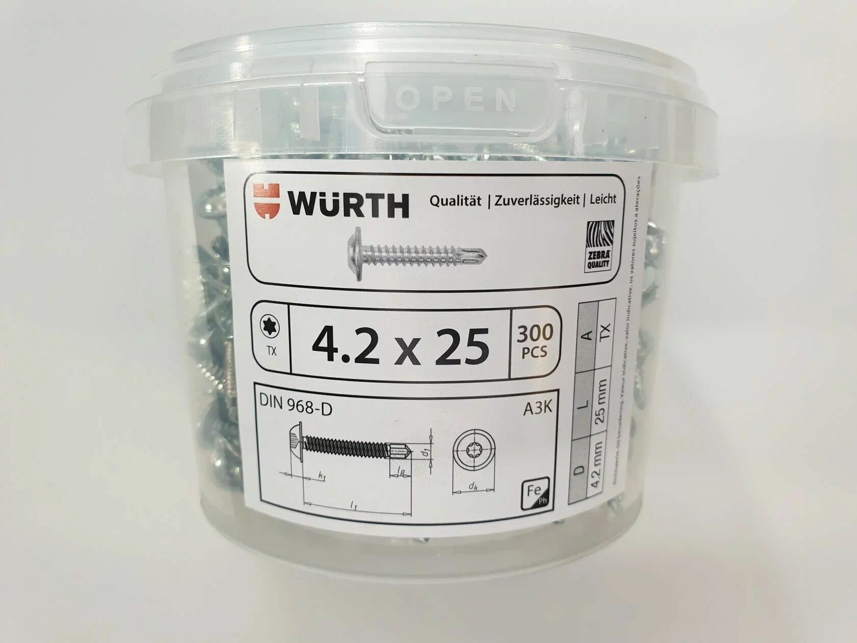 Саморез по металлу DIN 968-D 4.2x25 Torx A3K (300 pcs) WURTH, Германия