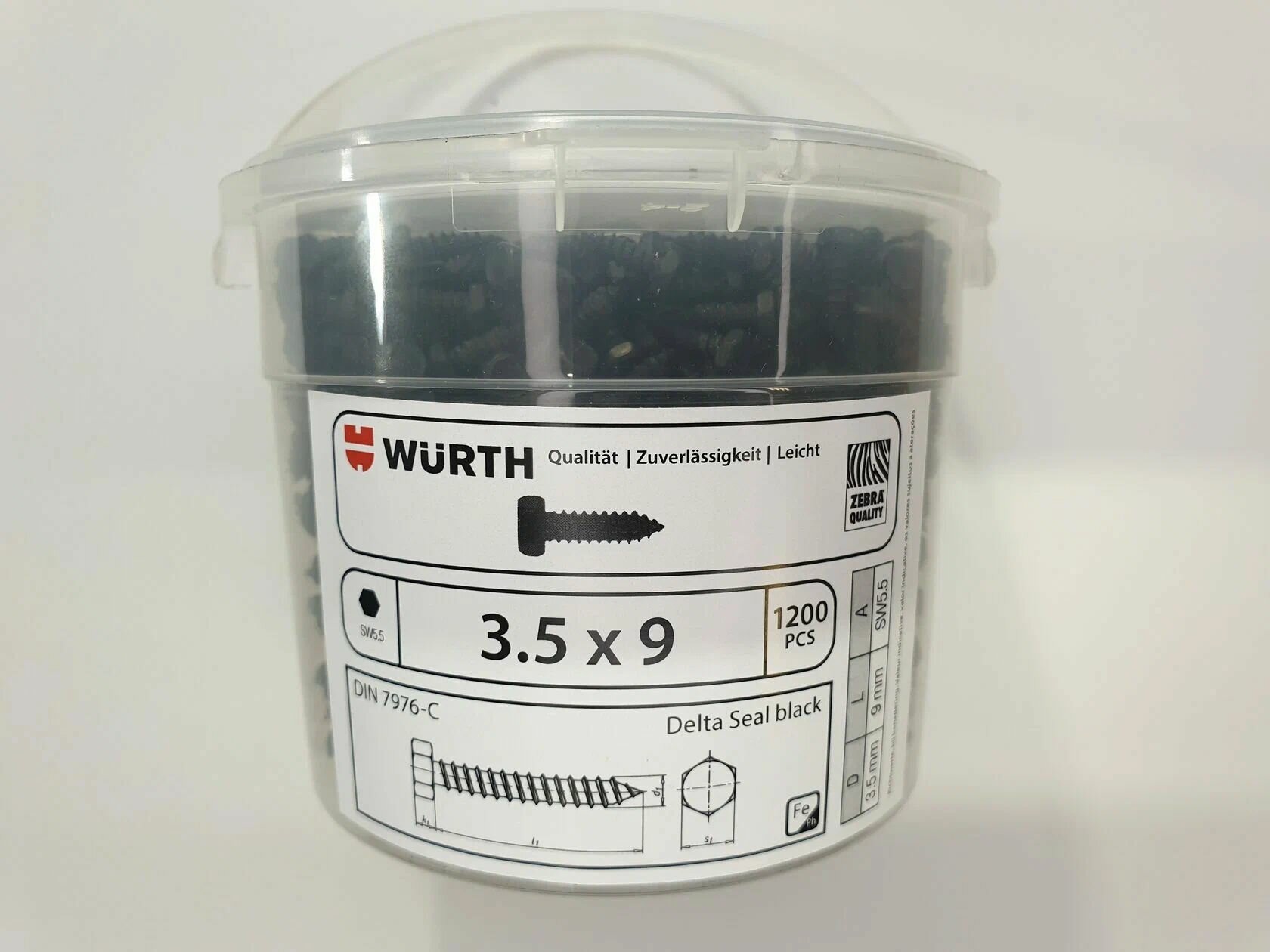 Саморез по металлу DIN 7976-C Delta Seal black 3.5x9 (1200 pcs) WURTH, Германия