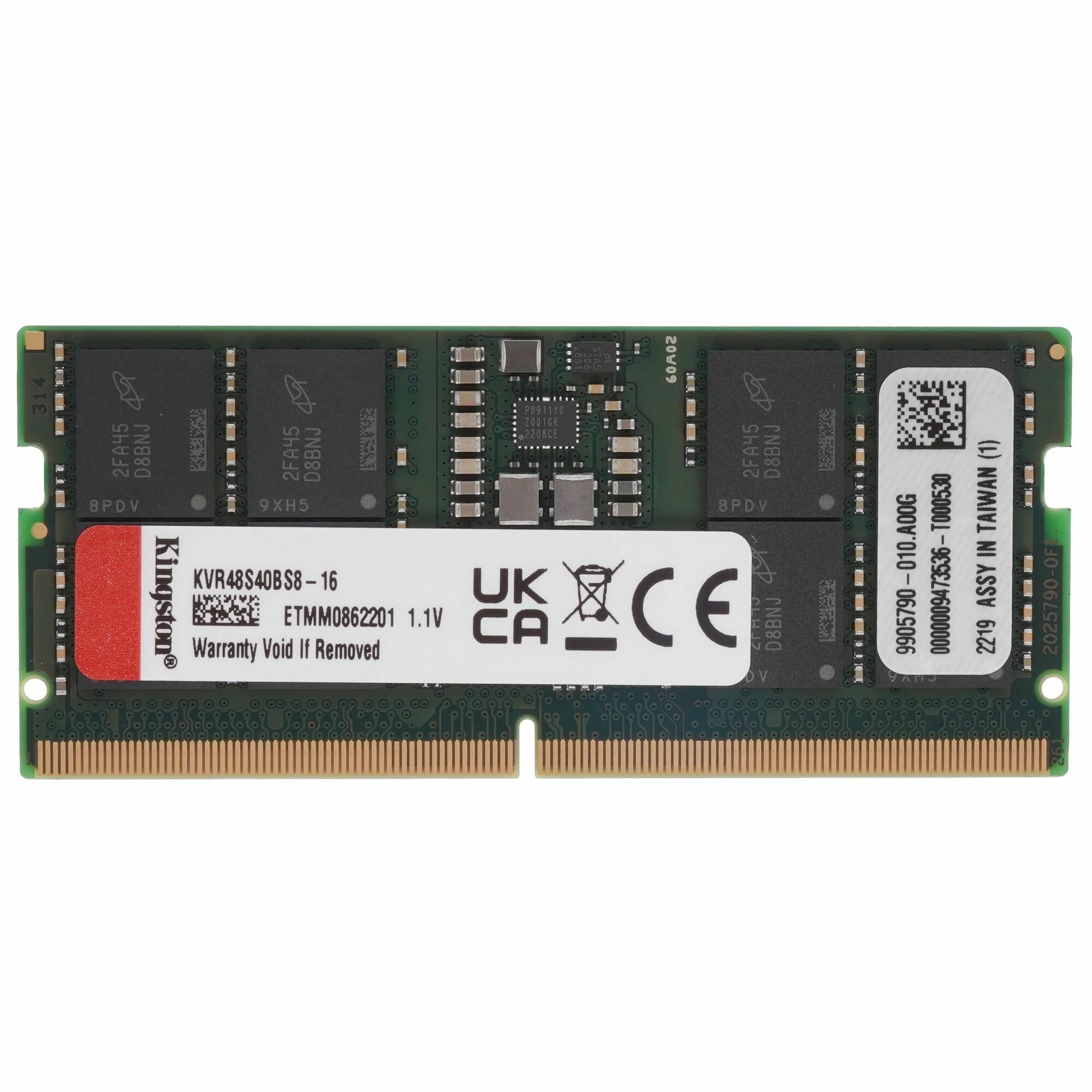 Оперативная память SODIMM Kingston ValueRAM (KVR48S40BS8-16) 16 Гб - DDR5, 16 ГБ х 1 шт, 4800 МГц, PC38400