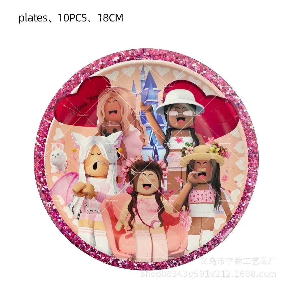 Набор для вечеринки Roblox: розовый шары и украшения Розовый, 7inch Plate-10pcs