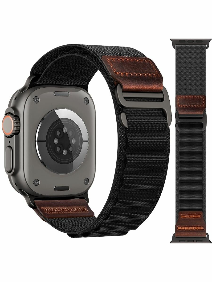 Нейлоновый ремешок Alpine Loop с кожаными вставками для Apple Watch Ultra 3 2 1 (49 мм) и Series 11 10 9 8 7 6 5 4 SE 3 2 1 (46 мм 45 мм 44 мм) сменный ремешок для смарт-часов 49 мм 46 мм 45 мм 44 мм