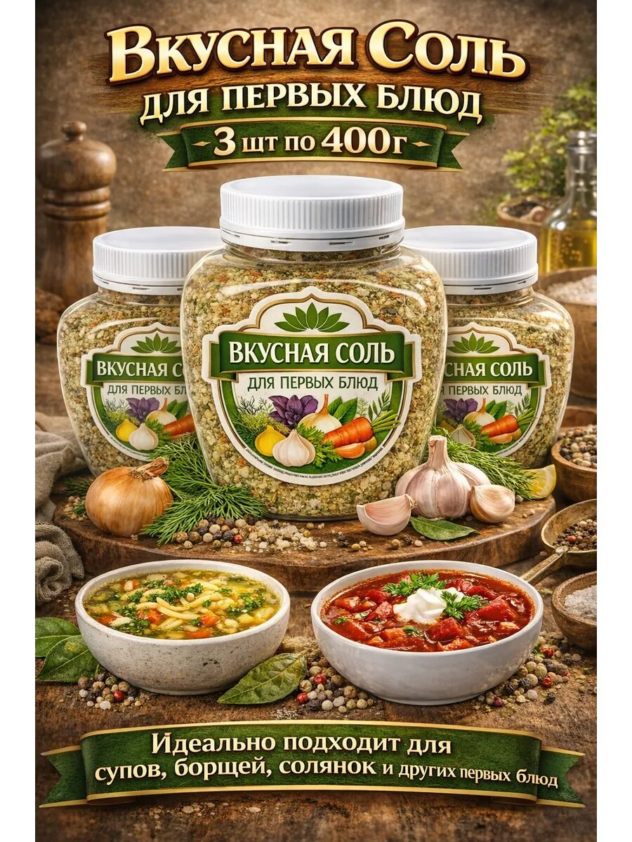 Вкусная соль "Для первых блюд", 3 шт. по 400г