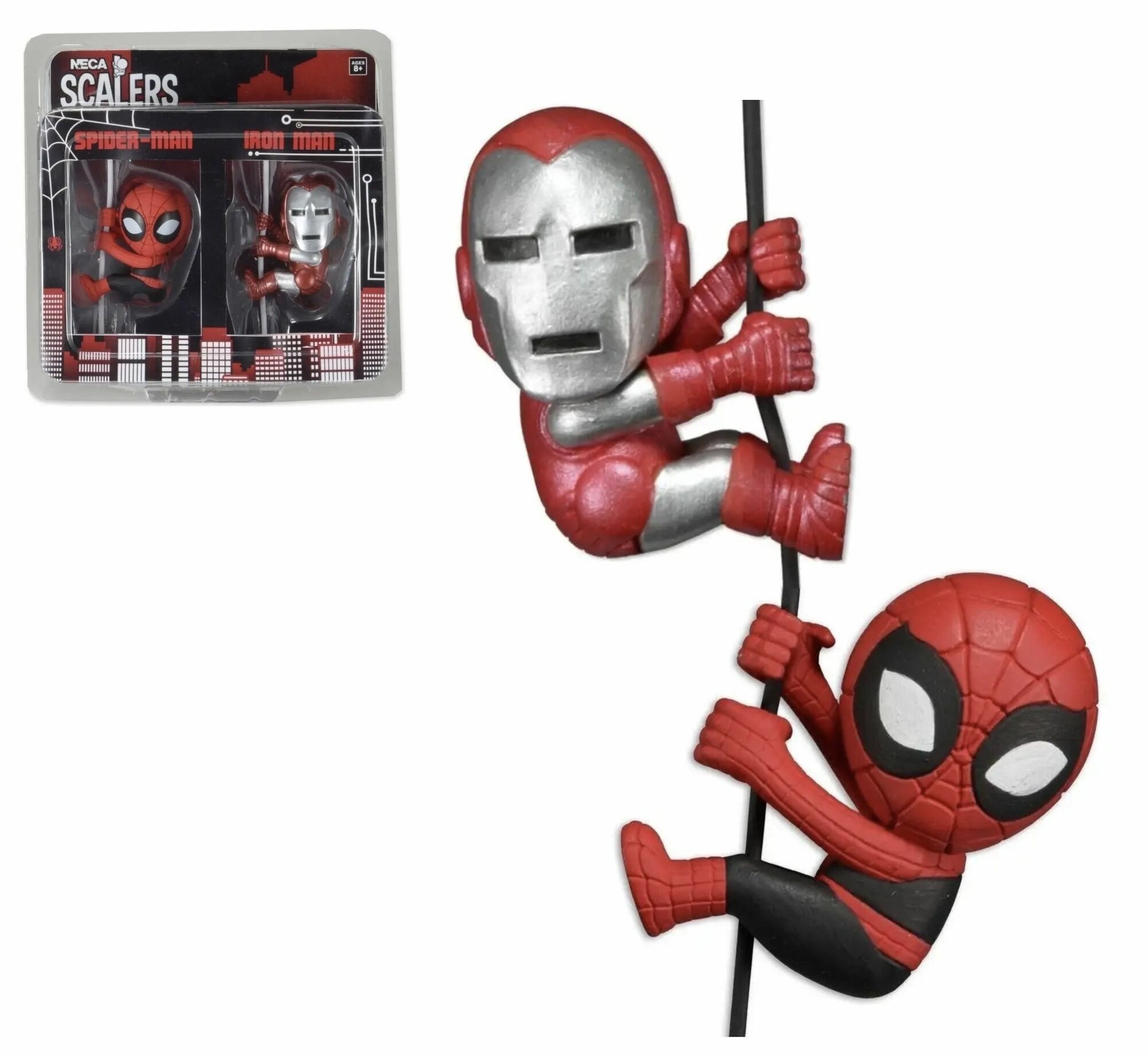 Набор фигурок Железный Человек и Человек Паук (висит на проводах) IRON MAN & SPIDER-MAN NECA Scalers