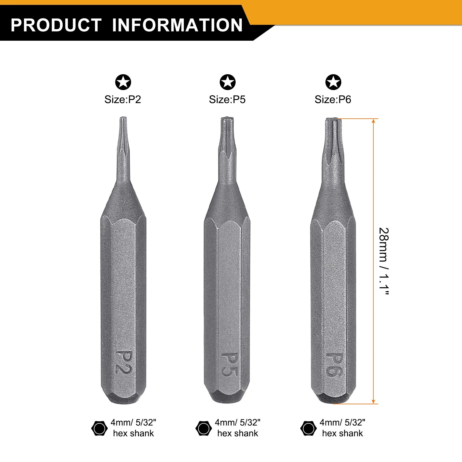 UXCELL Стальные шестигранные биты для отвертки 5/32" Pentagon 3pcs