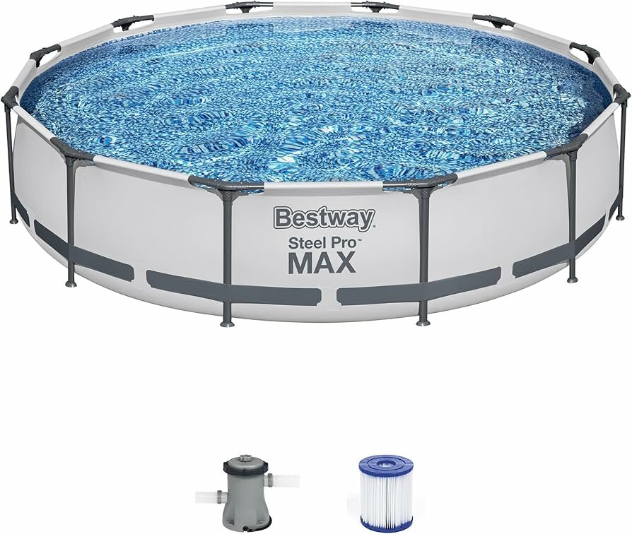Бассейн каркасный круглый с фильтр-насосом Bestway 56408 Steel Pro Max 305х76 см 4678л / Бассейн бествей семейный для дачи с жестким бортом