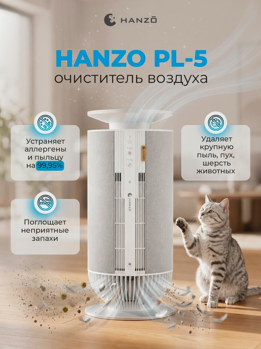 HANZO PL-5 White Очиститель воздуха с 6 ступенями фильтрации, UV-очистка и ионизация