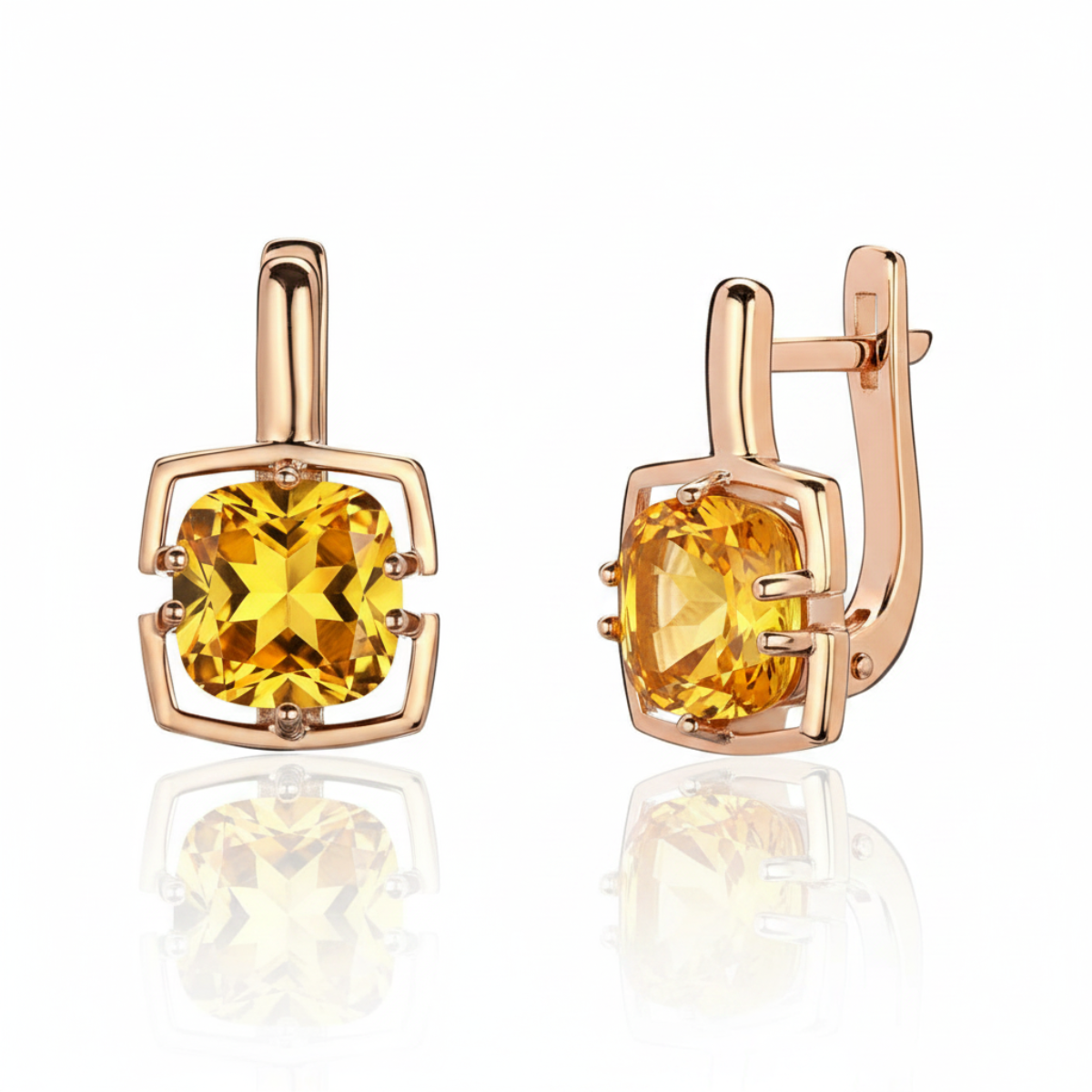 Серьги, красное золото, 585 проба, цитрин