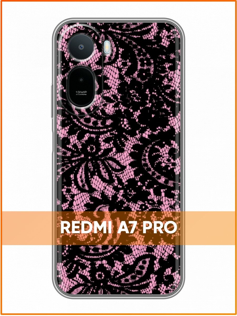 Чехол для RedMi A7 Pro, Poco C85x с принтом для женщин с кружевом на розовом фоне (Редми А7 про, Поко с85х)
