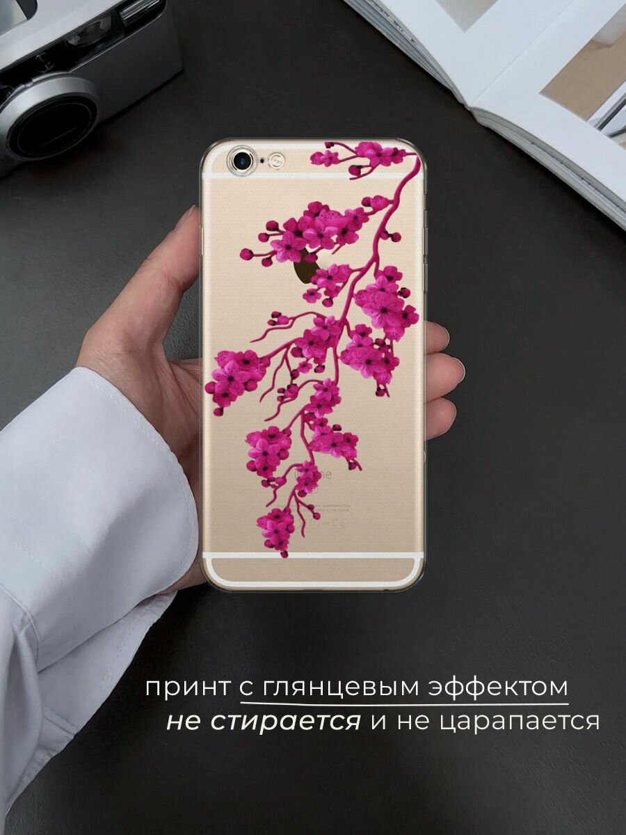 Силиконовый чехол на Apple iPhone 6 Plus/6S Plus / Айфон 6 Плюс/Айфон 6С Плюс с принтом Яркая розовая сакура — фото 1