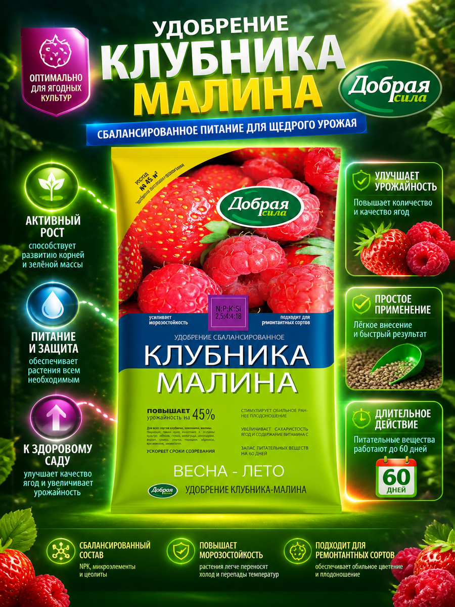 Удобрение добрая сила клубника-малина (Россия) 900г