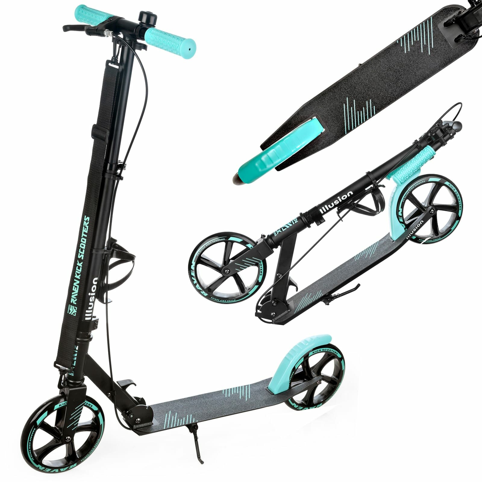 DECATHLON самокат Raven Illusion, 200 мм, черно-зеленый