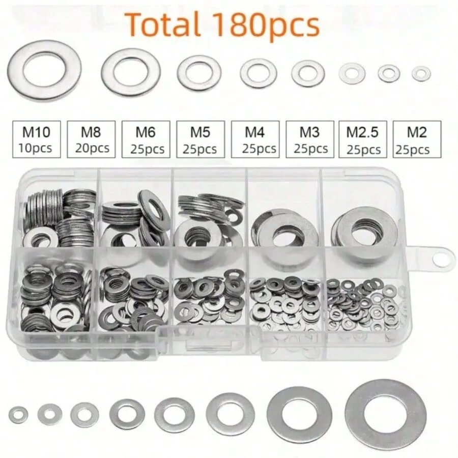 Набор шайб из нержавеющей стали M2-M12, 580 шт. 180pcs