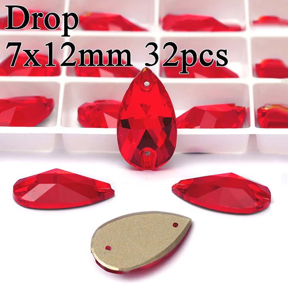 Стразы Drop 7x12mm, 32шт, красный