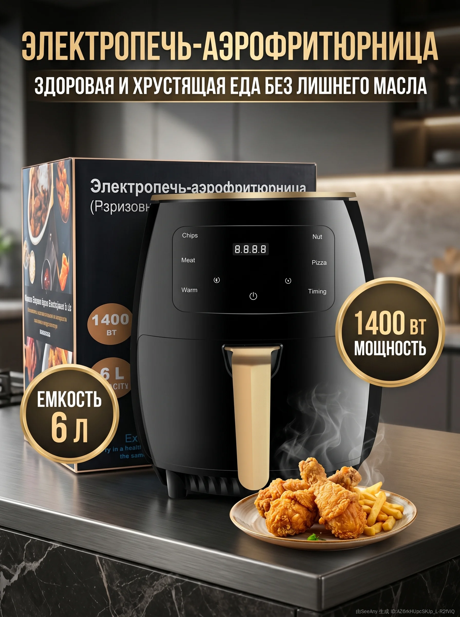 Аэрогриль Аэрогриль 6L, черный, серый металлик